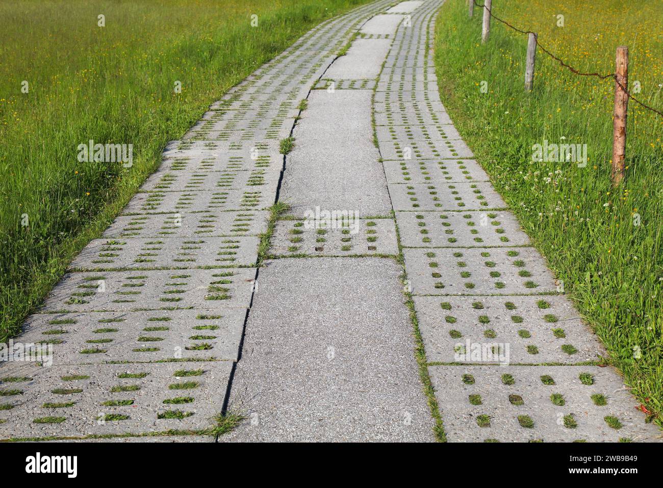 Perforated concrete slab road in rural area of Beskid Slaski (Silesian ...