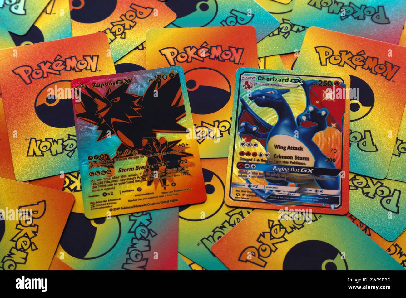 WARSAW, POLAND - AUGUST 18, 2023: Zapdos and Charizard Pokemon cards ...