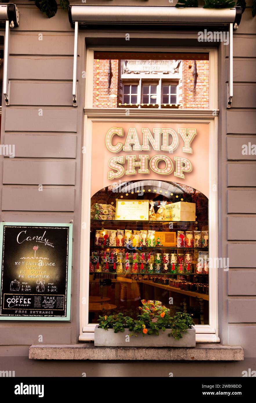 candy shop window in Bruges Belgium Stock Photo - Alamy