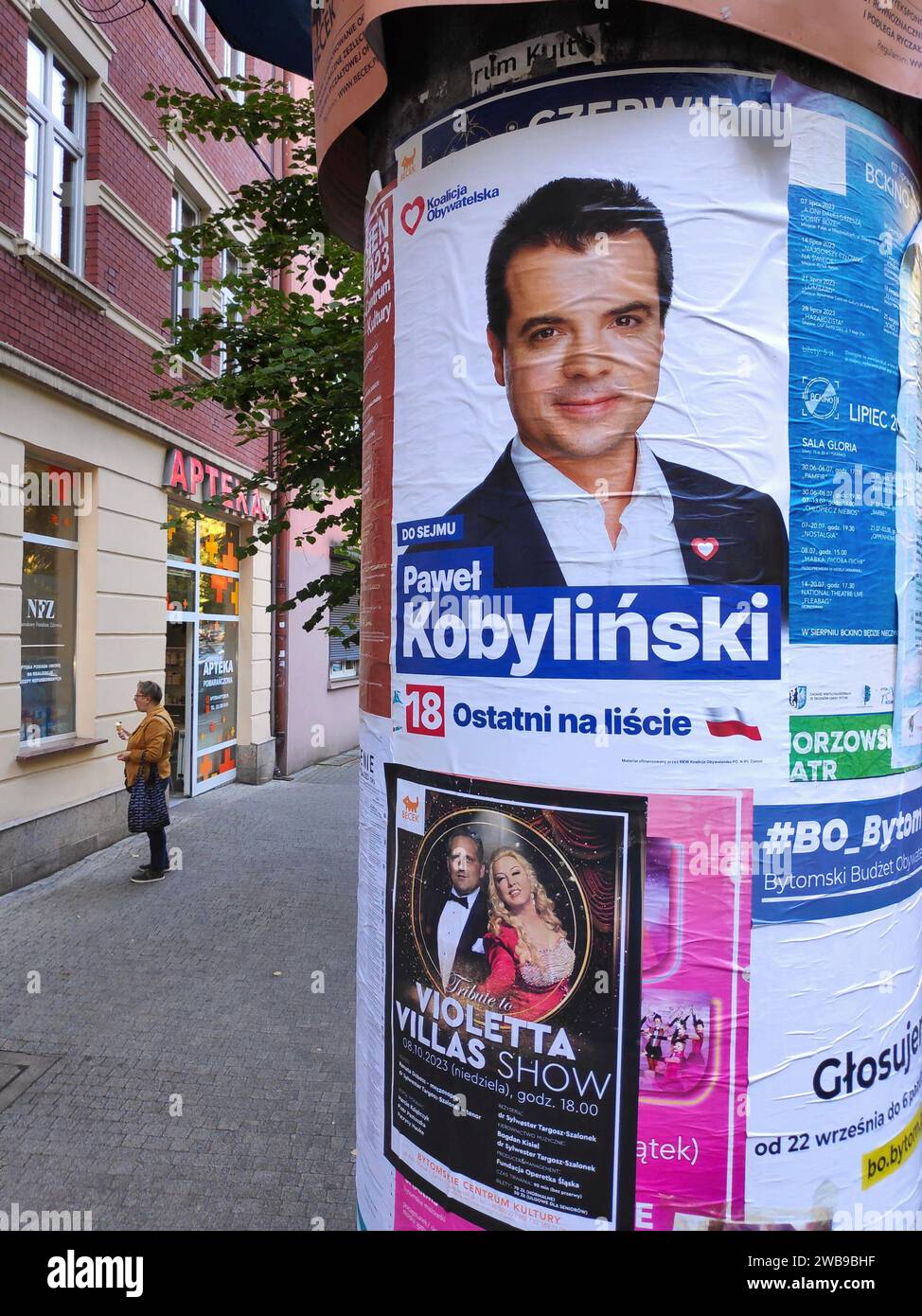BYTOM, POLAND - SEPTEMBER 26, 2023: Political poster of Koalicja ...