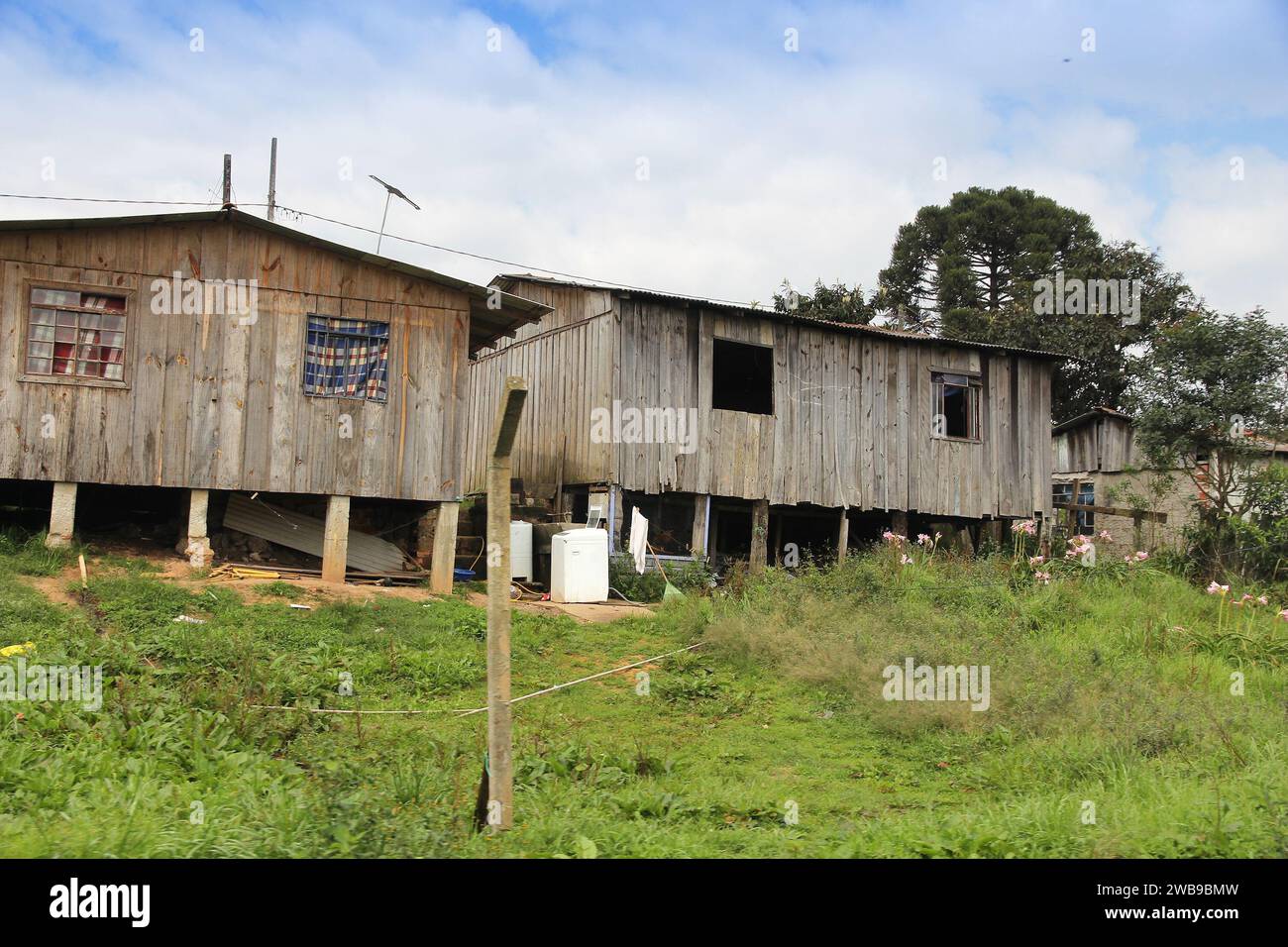 Poverty in Brazil. Wooden shack shanty town in suburbs of Curitiba city ...