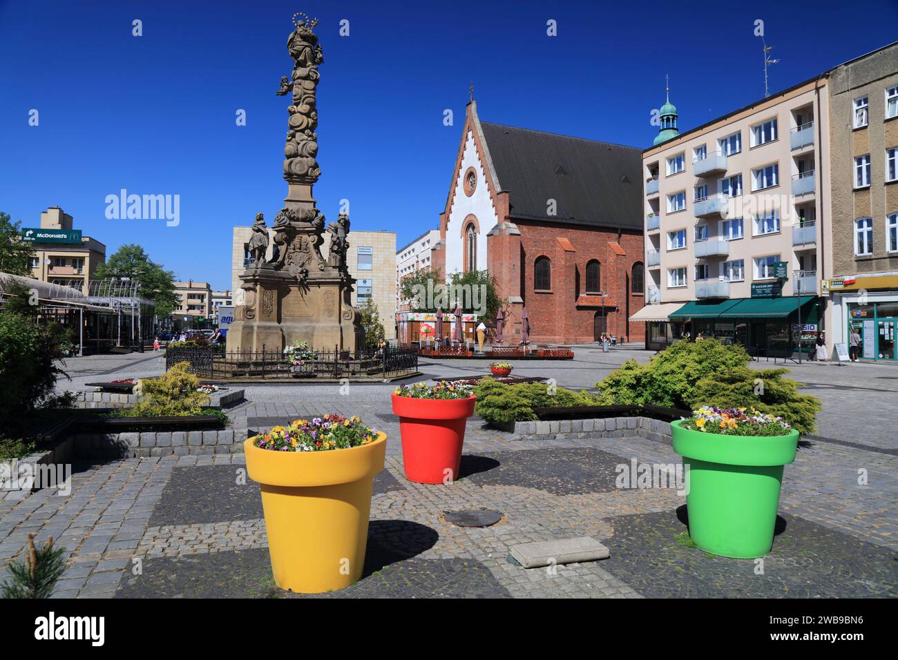 RACIBORZ, POLAND - MAY 11, 2021: Main square (Rynek) of Raciborz city ...