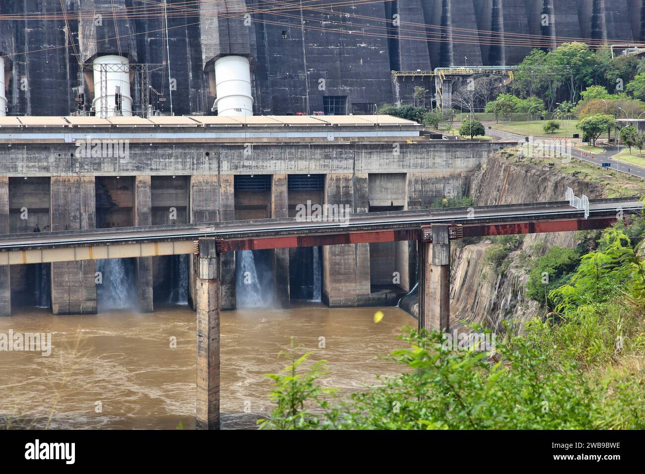 Itaipu Dam - hydroelectric power plant on Parana River. Border of ...