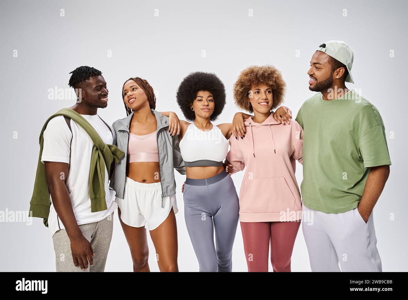 group of cheerful young african american friends standing together on ...