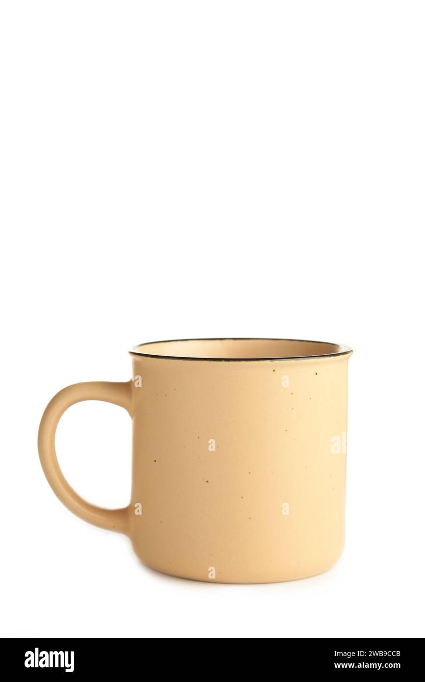 Beige cup isolated on white background. Top view Stock Photo - Alamy