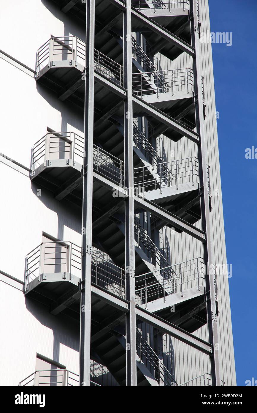 Fire escape stairs in a building in Nagoya, Japan. Public building fire ...