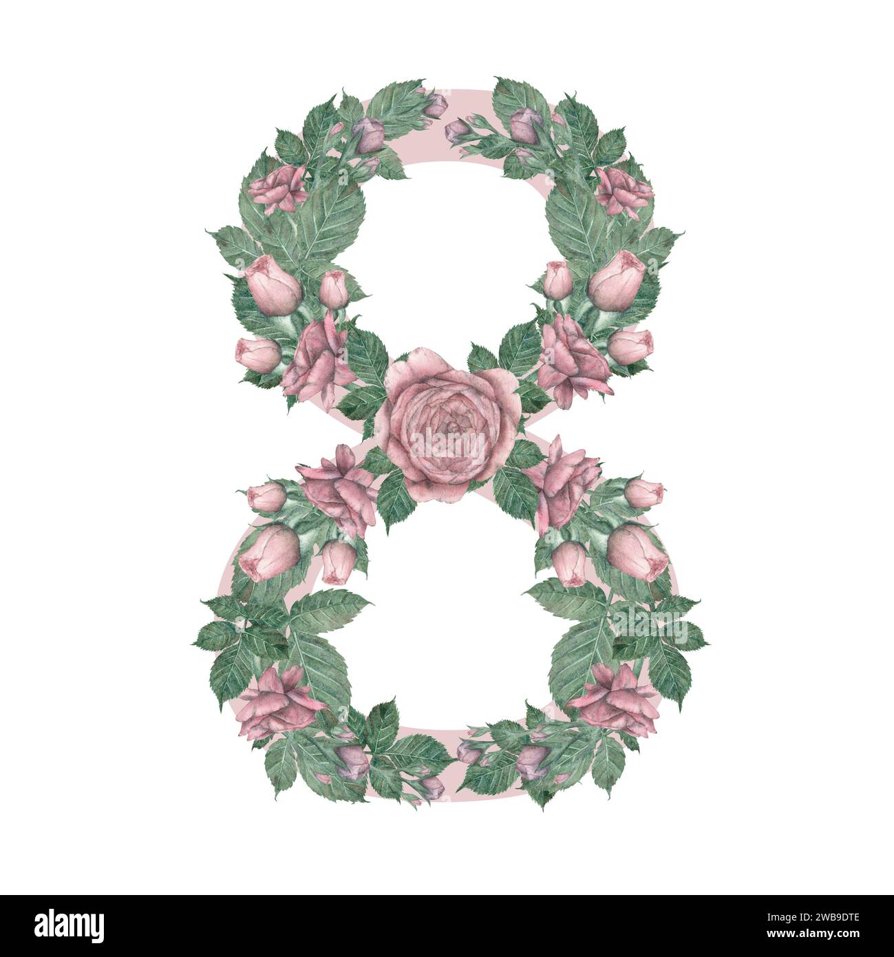 The composition of the number eight is made of pink roses with ...