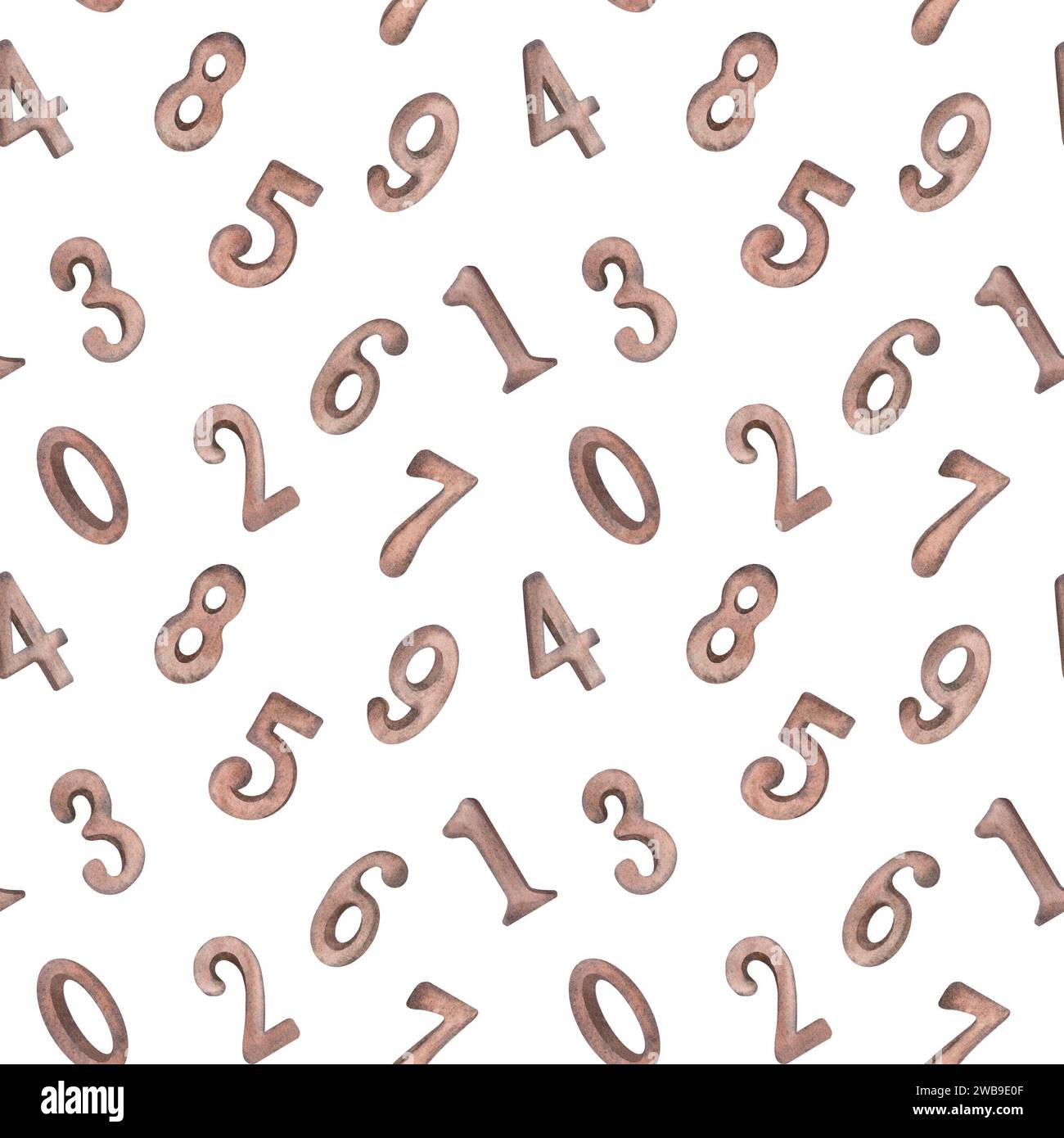 Seamless pattern with a set of brown numbers from zero to nine on a ...