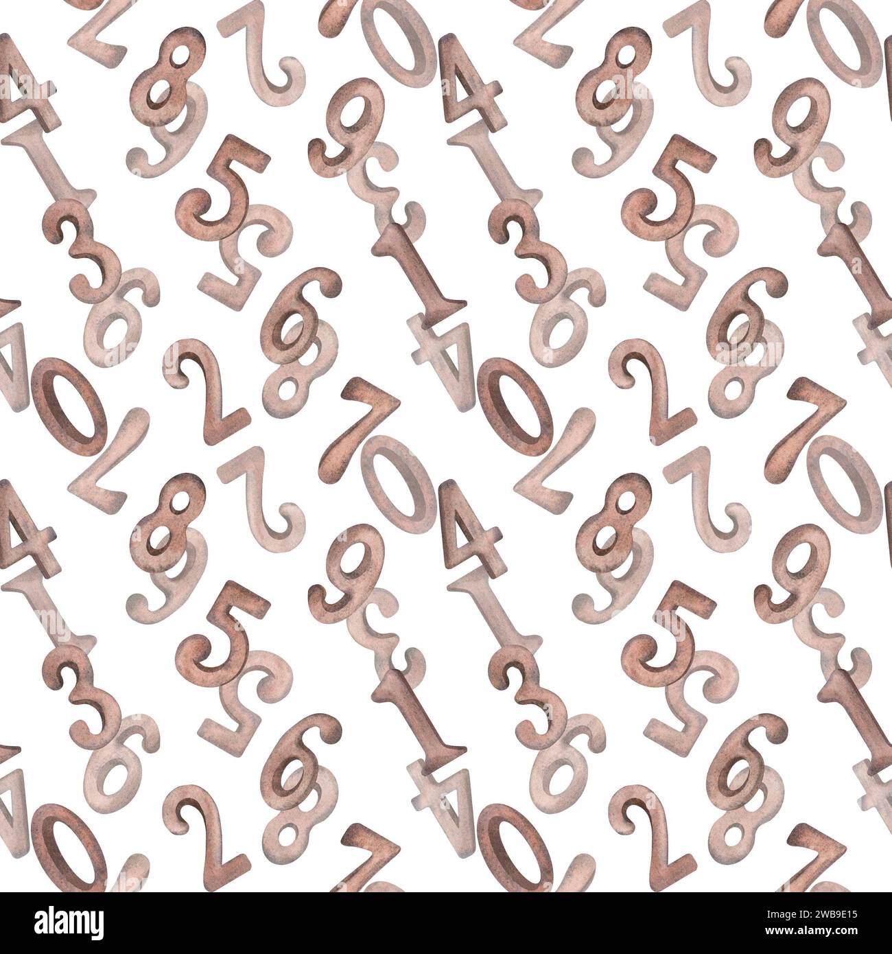 Seamless pattern with a set of brown numbers from zero to nine on a ...