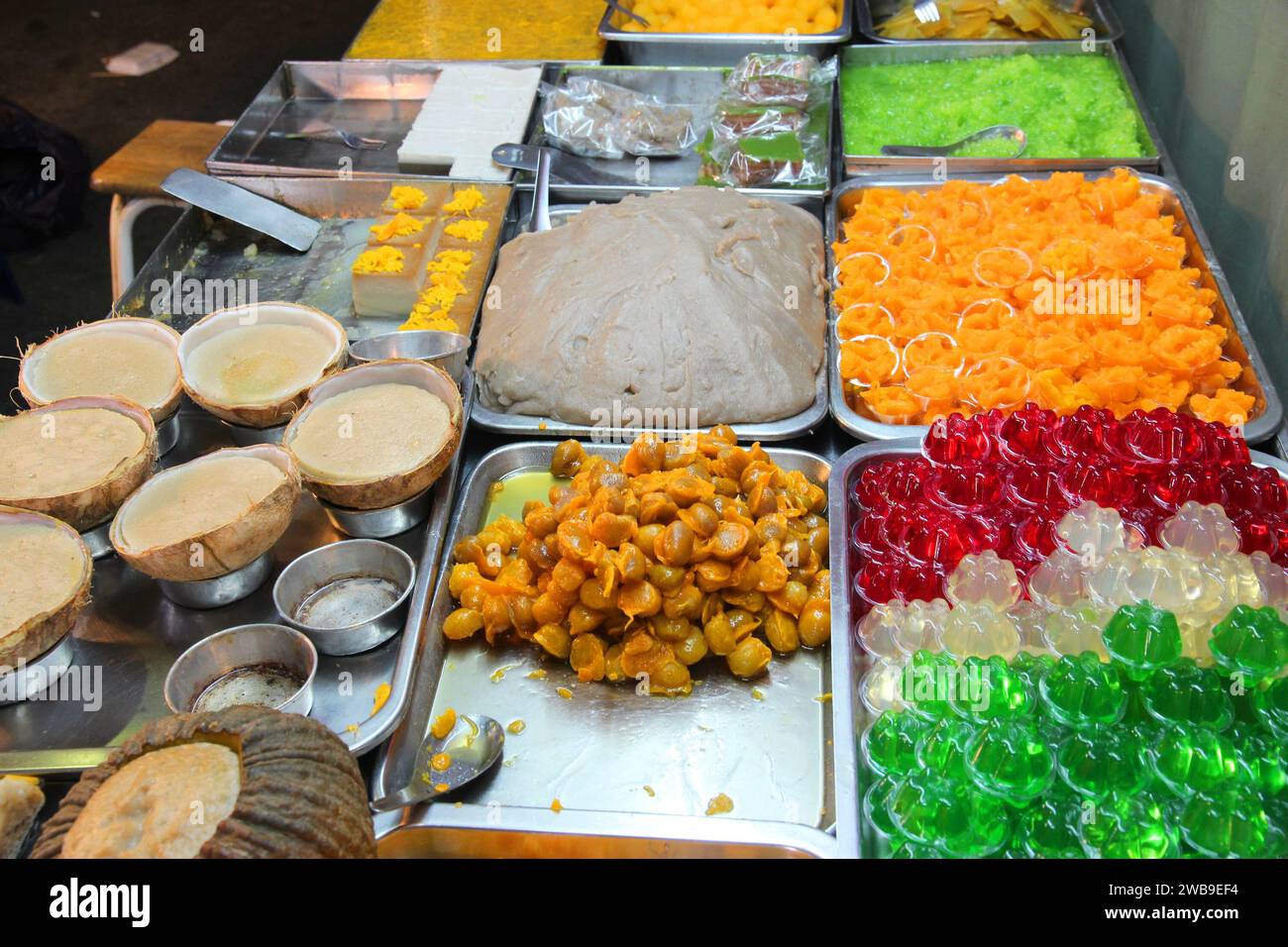 Food market in Bangkok, Thailand. Exotic sweets of Thai cuisine Stock ...