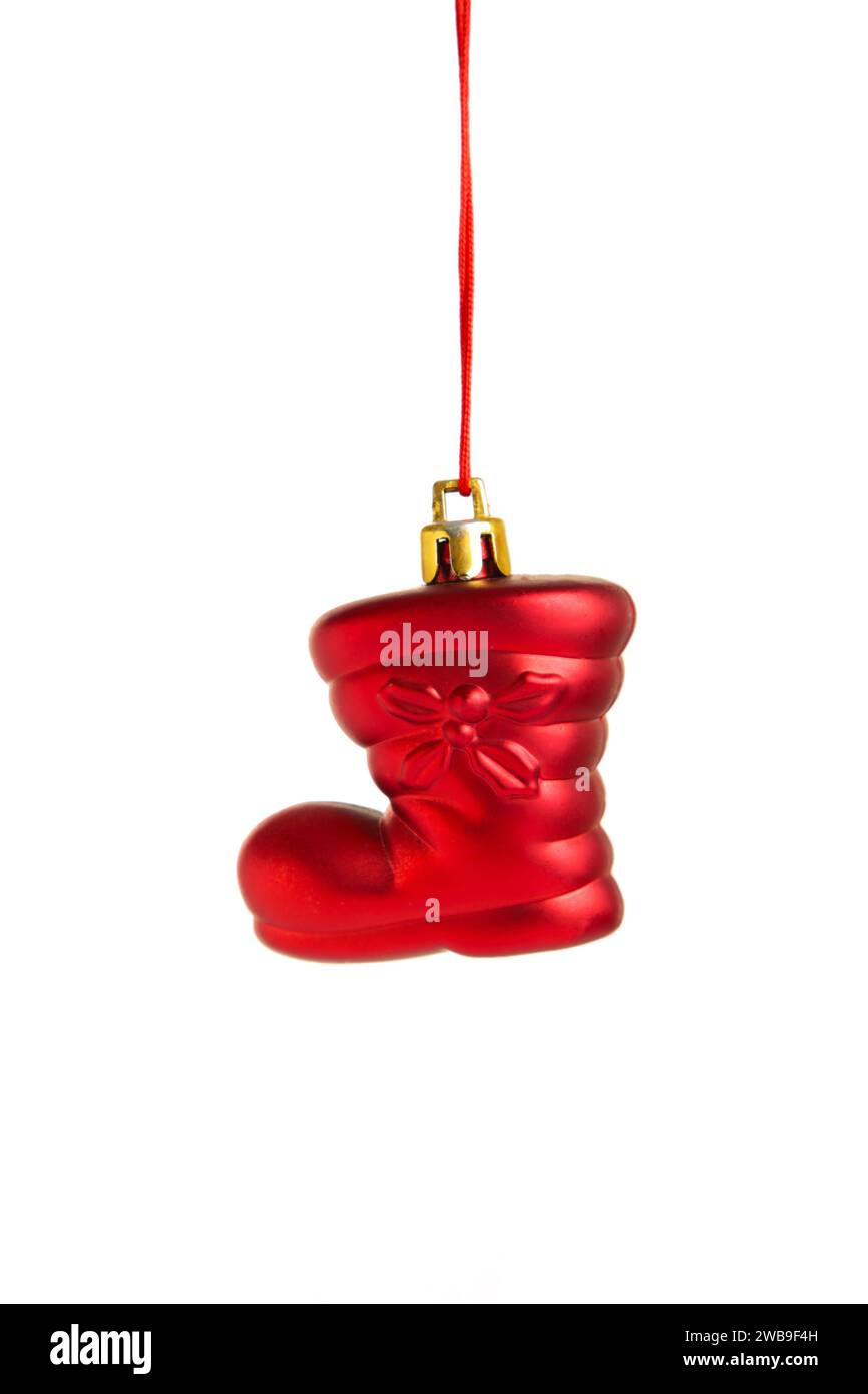Christmas red toy boot isolated on white background. Top view Stock ...