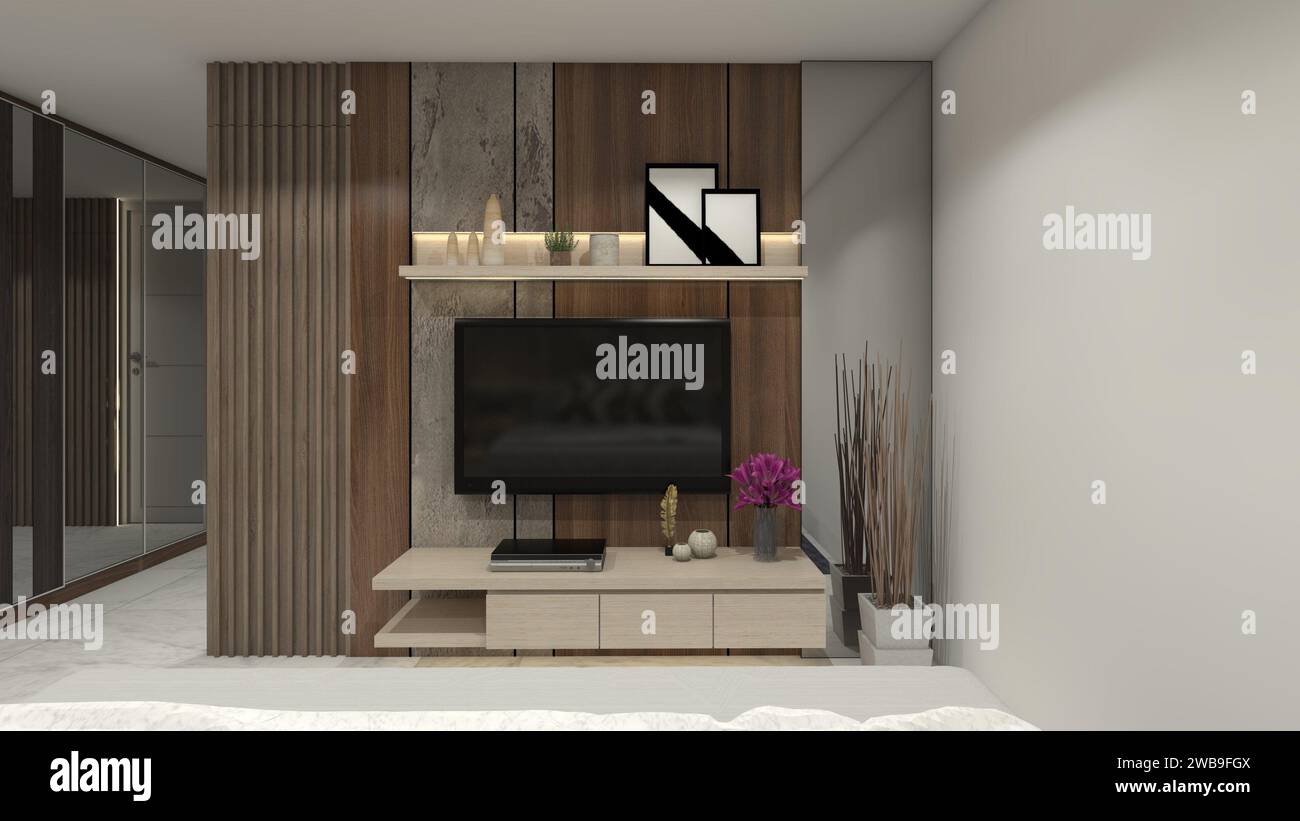 Tv Cabinet Design with Rustic Style Stock Photo - Alamy