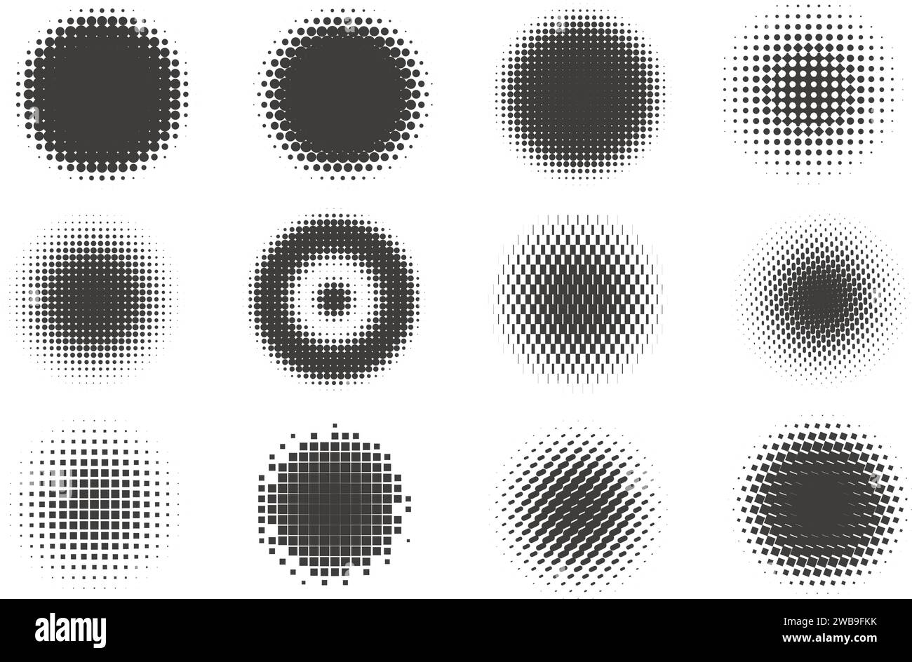 Dotted halftone rounds on white background. Geometric circle graphic ...