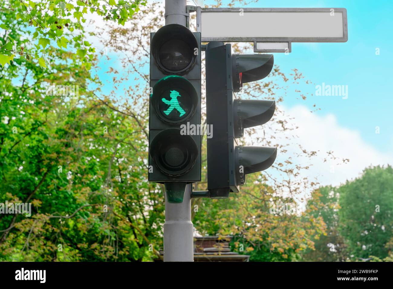 The little green man with hat on traffic lights in the former East ...