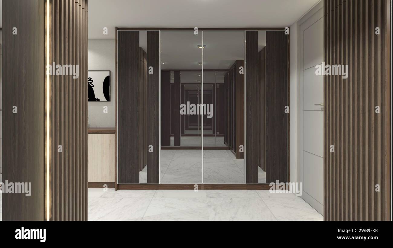 Rustic Clothes Wardrobe Design with Wooden and Mirror Cabinet Door ...