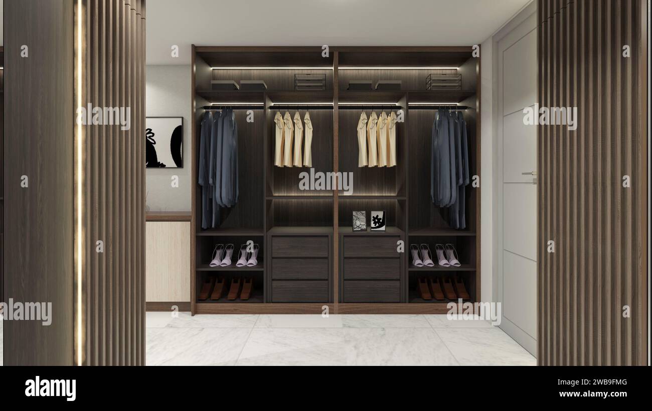 Rustic Clothes Display Cabinet Design with Wooden Furnish and Lighting ...