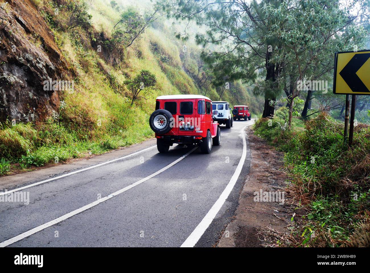 Colorful off-road cars in the Bromo mountains, East Java, Indonesia ...