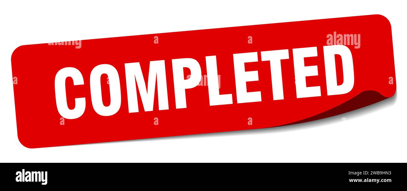 completed sticker. completed rectangular label isolated on white ...