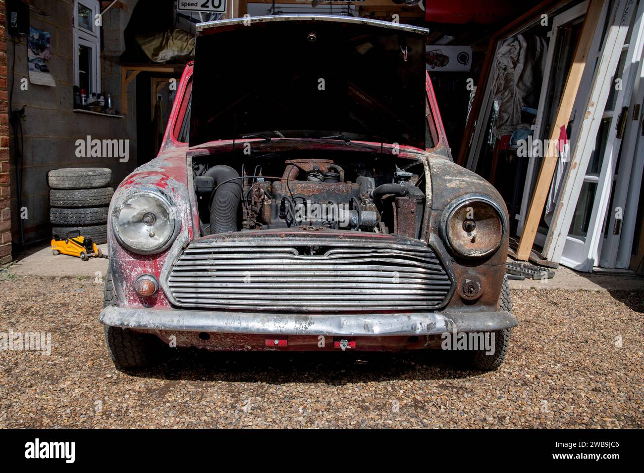 Fire damaged classic Mini car Stock Photo - Alamy