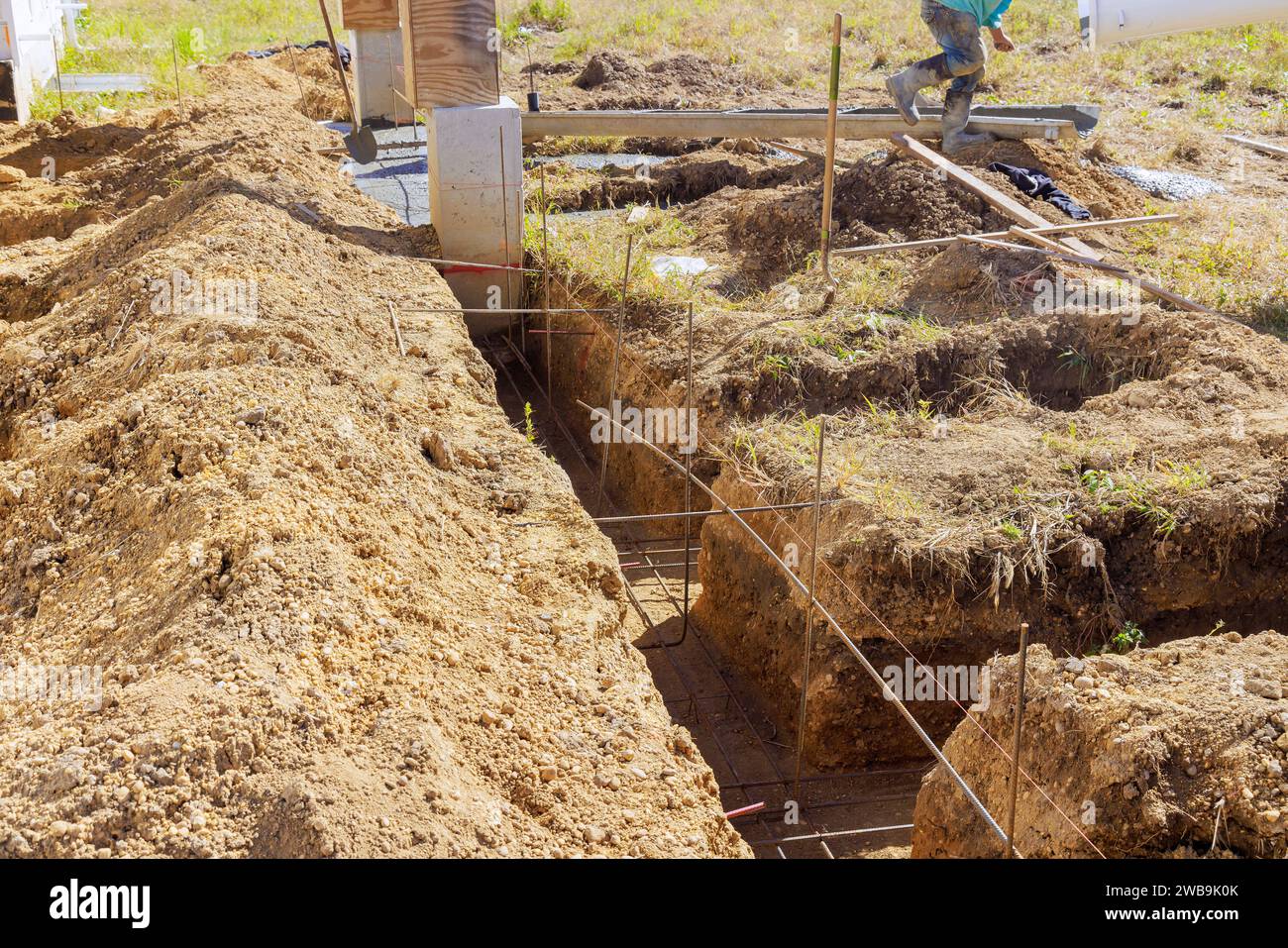 Construction an earthen trench the foundation as well as pouring of concrete slab Stock Photo ...