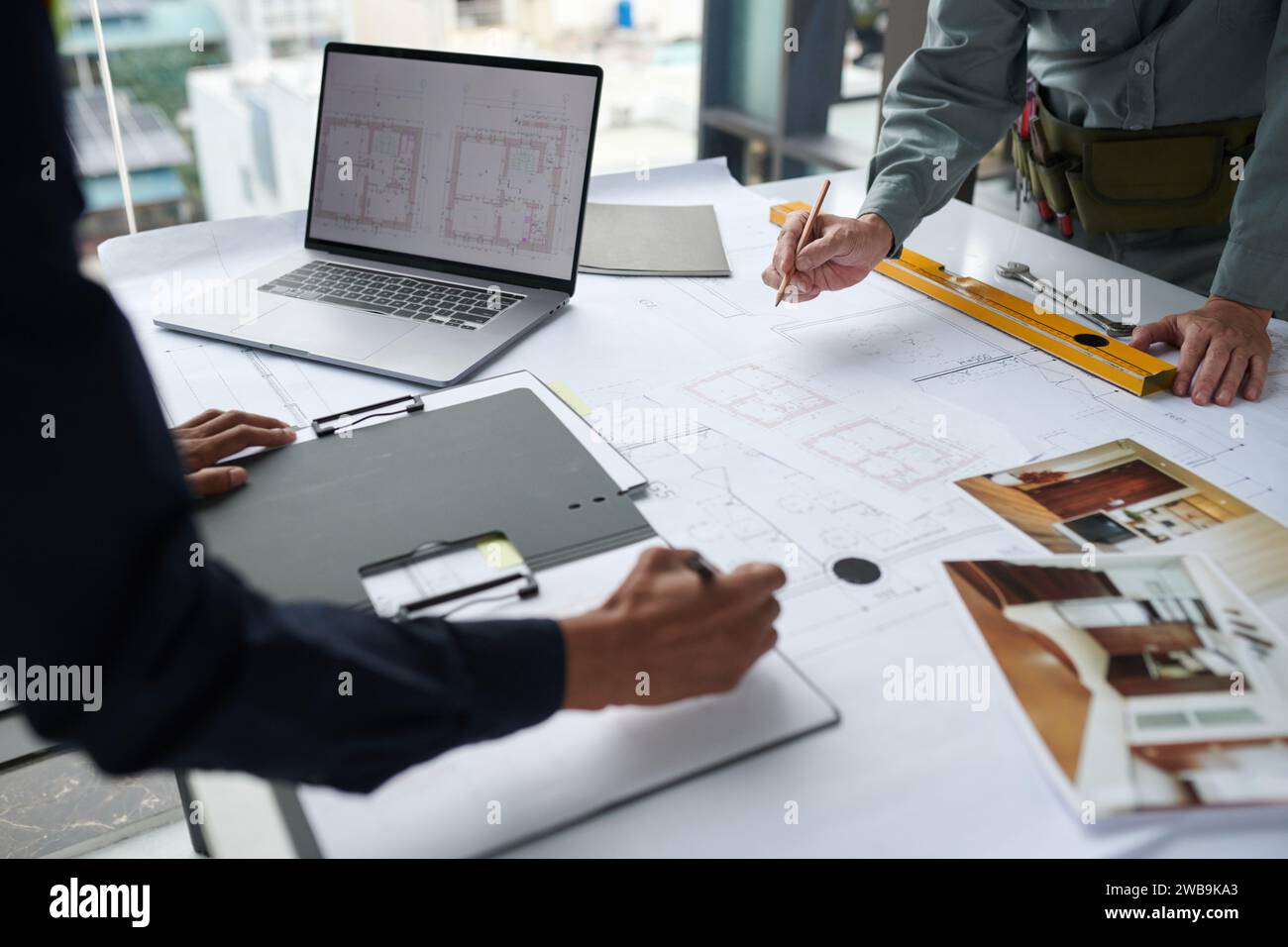 Architect engineer working construction blueprint hi-res stock ...