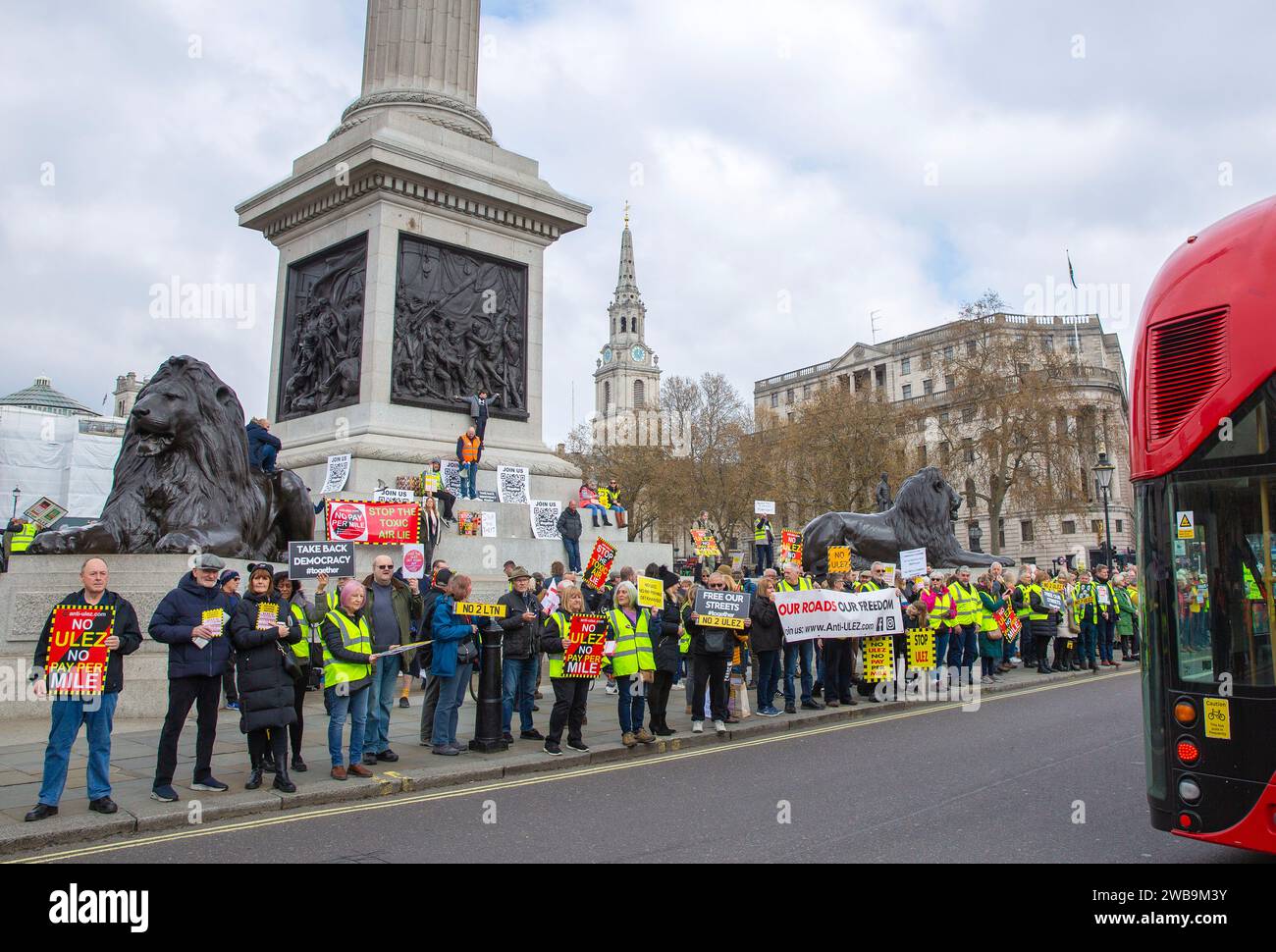 Protesters gather during an anti-ULEZ expansion protest around ...