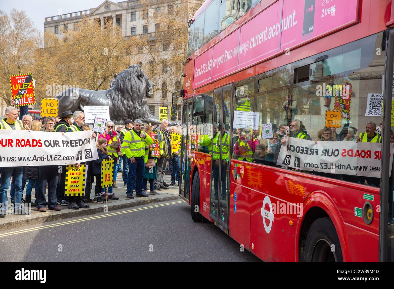 Protesters gather during an anti-ULEZ expansion protest around ...