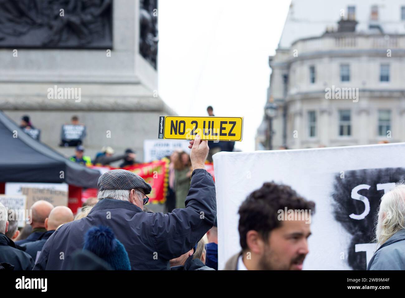 Protesters gather during an anti-ULEZ expansion protest around ...