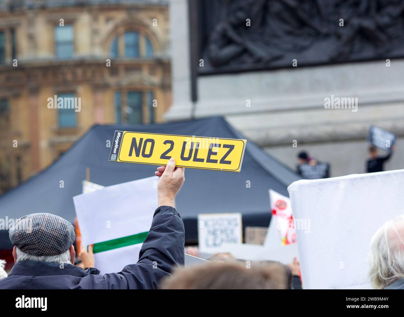 Protesters gather during an anti-ULEZ expansion protest around ...
