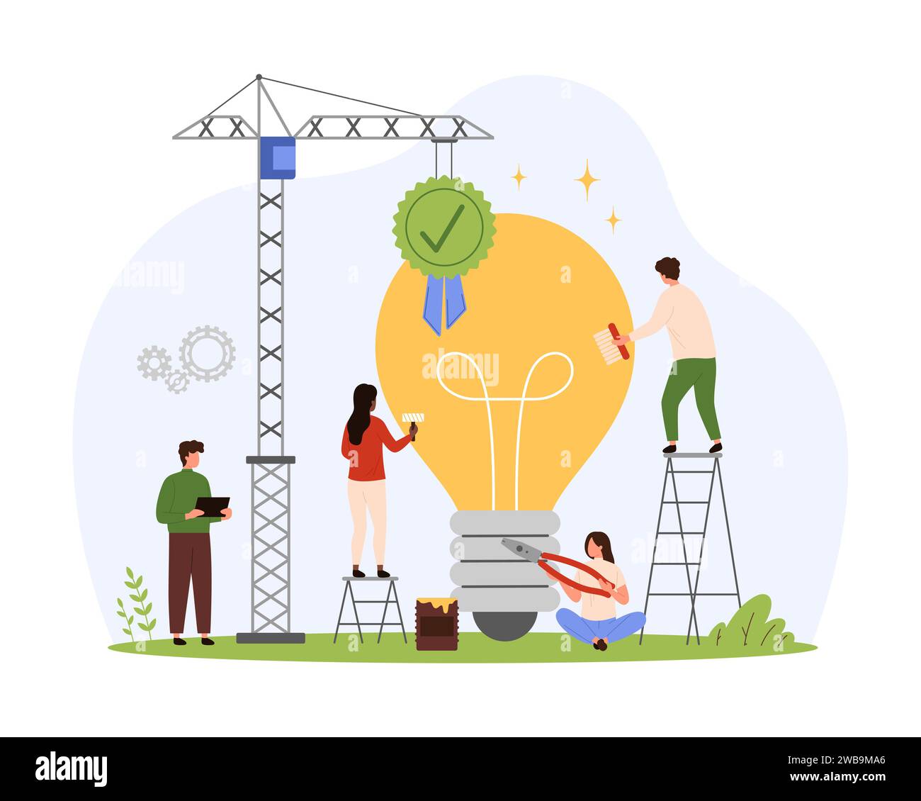 Approved best idea, quality guarantee. Tiny people check light bulb to ...