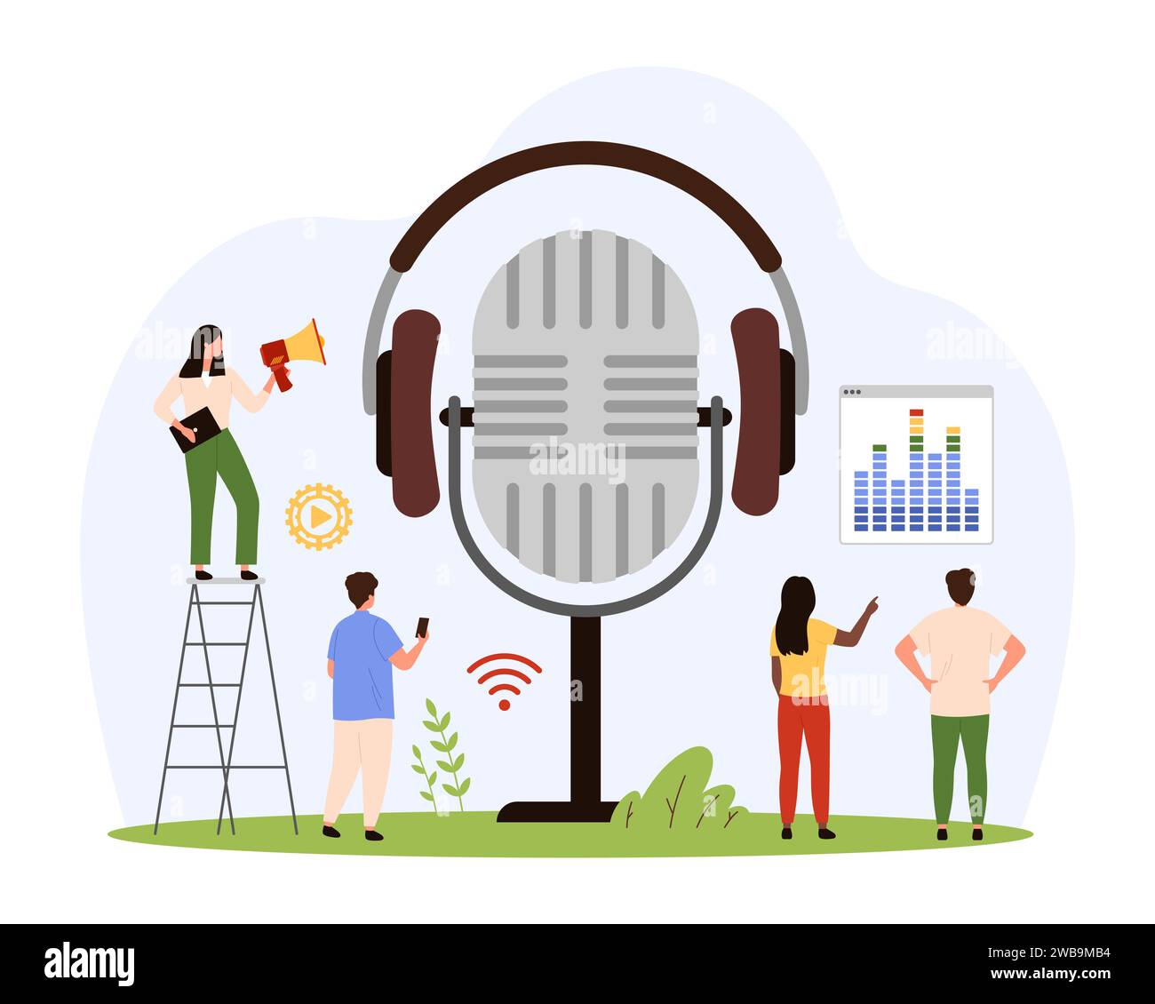Radio podcast for customers, audio online service with live sound. Tiny ...