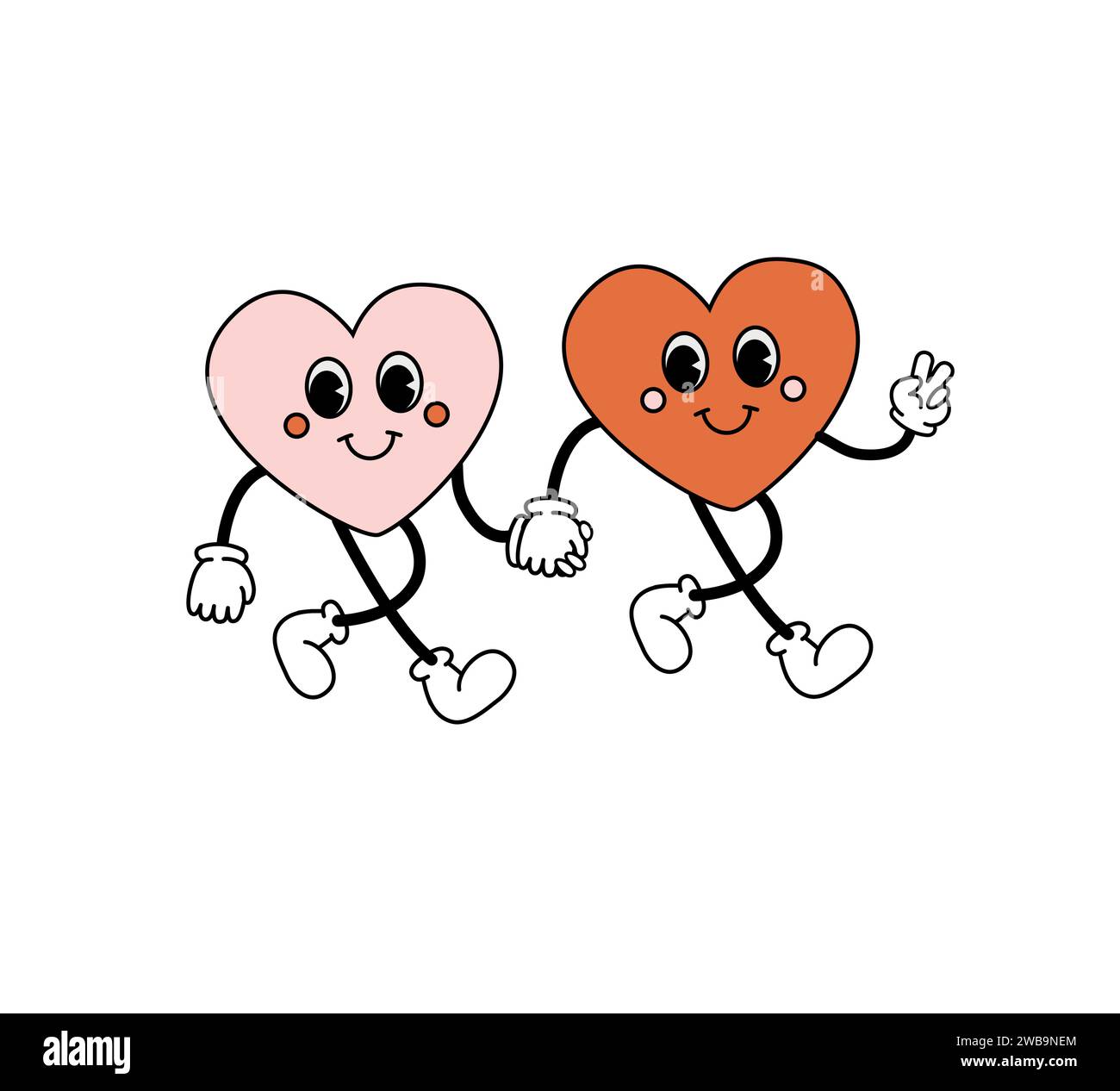 Vector groovy retro cartoon couple of hearts Stock Vector Image & Art ...
