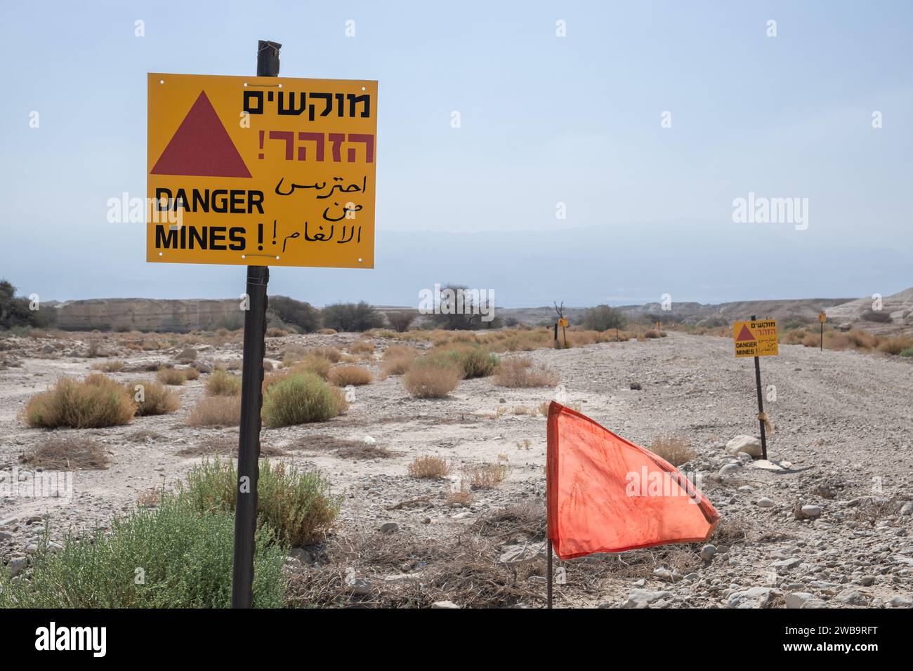 Minefields Sign with the text: Warning! Danger Mines in three languages ...