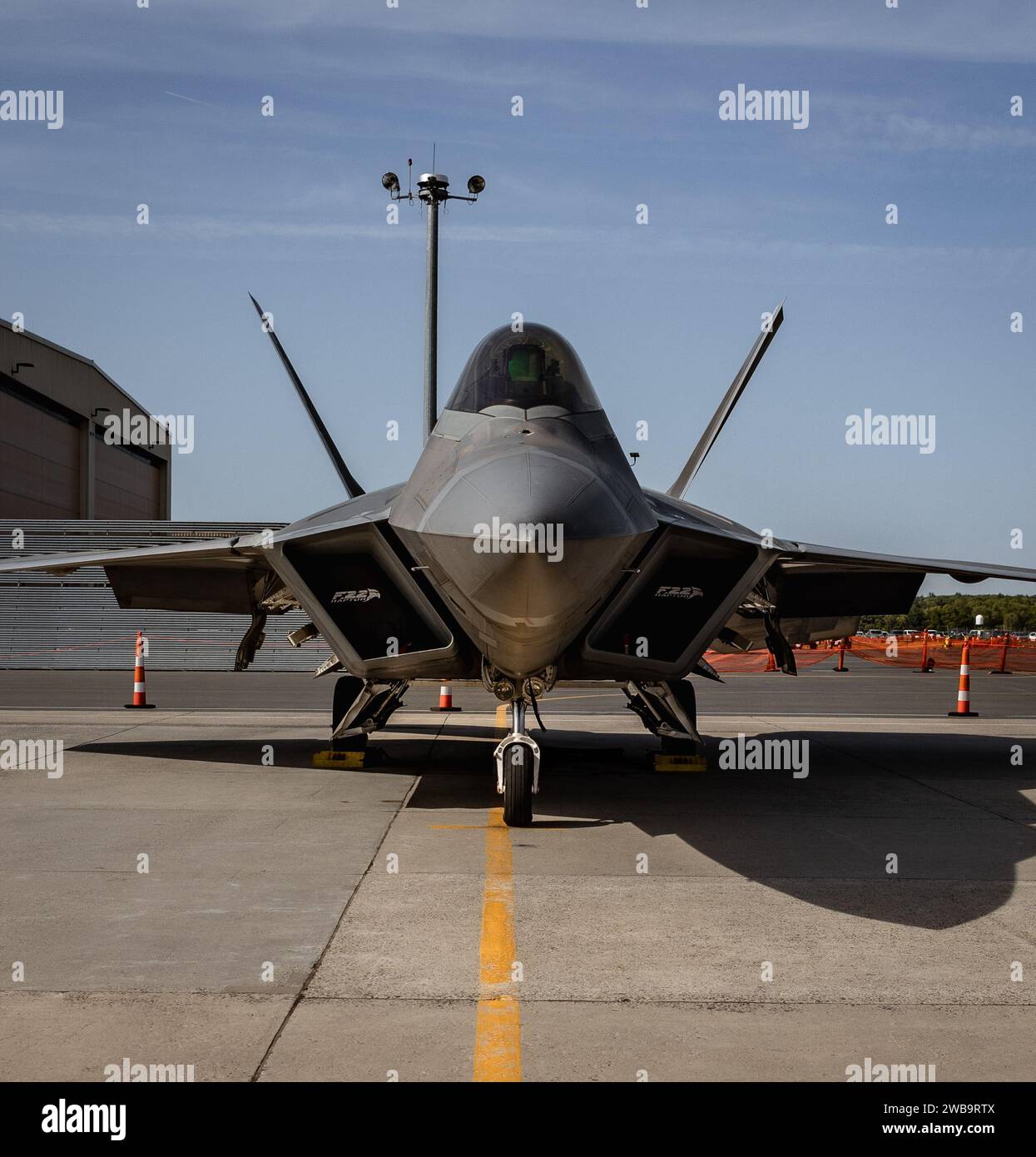 An United States Air Force F-22 Raptor fighter jet on display at an air ...
