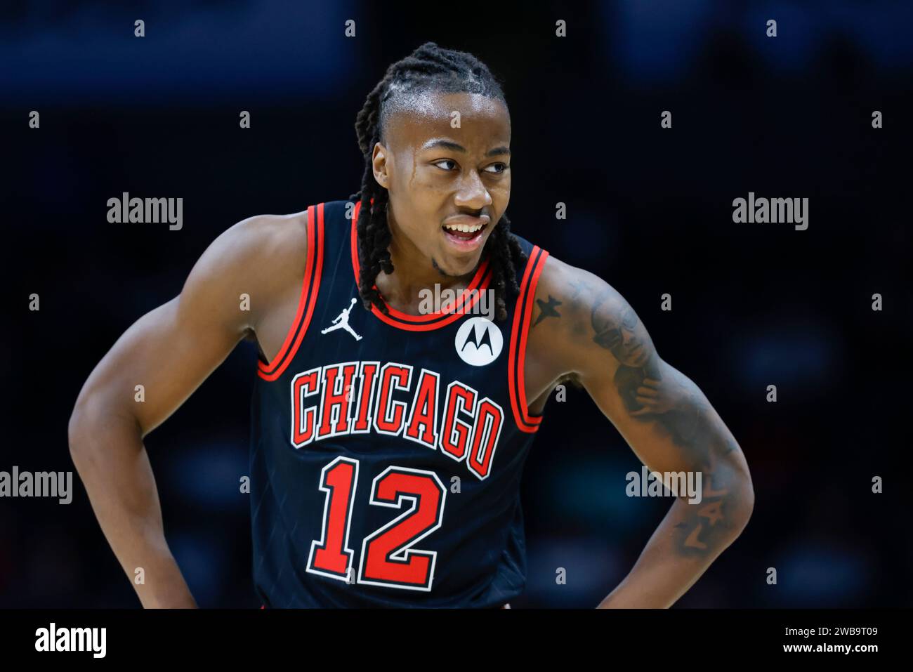 Chicago Bulls guard Ayo Dosunmu stands on the court during the second ...