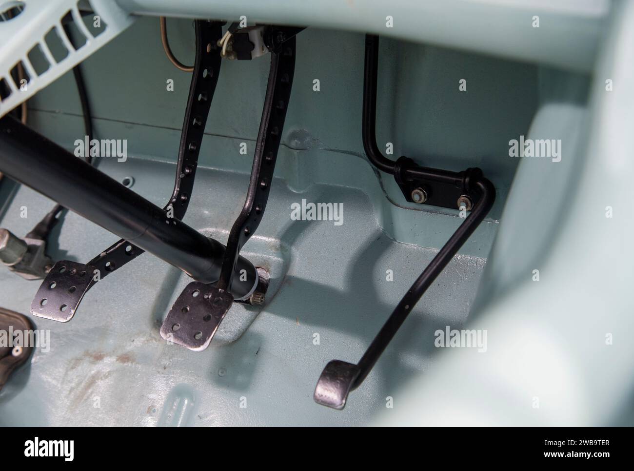 Mk1 Mini classic car set up for drag racing, on the strip at Santa Pod ...
