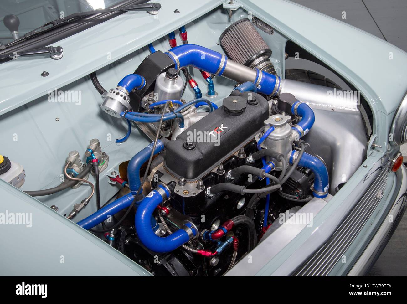 Mk1 Mini classic car set up for drag racing, on the strip at Santa Pod ...