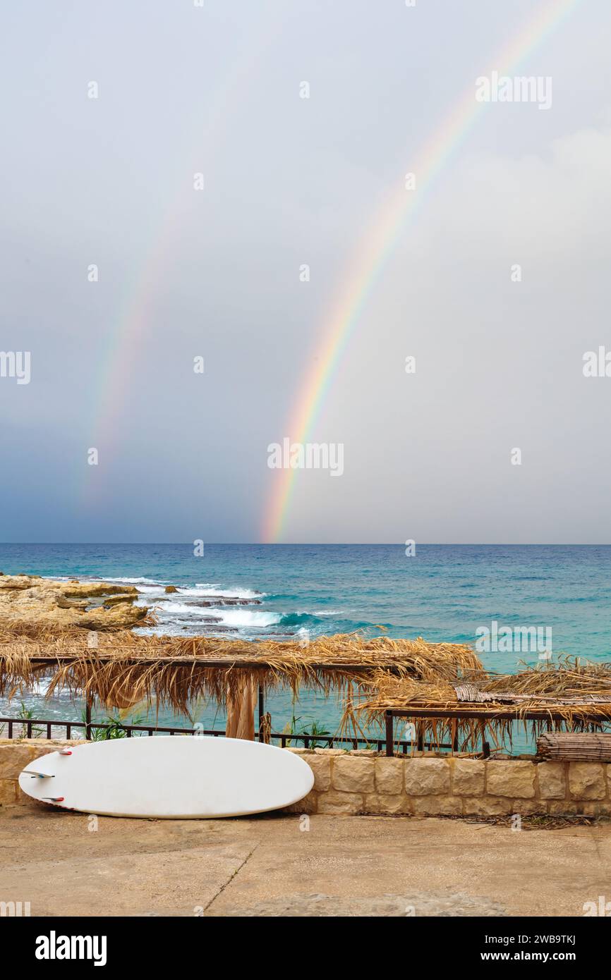 Beautiful rainbow on the tropical resort Stock Photo - Alamy