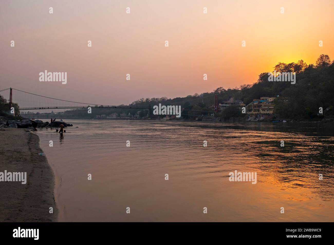 The holy river Ganga near Laxmanjhula in India Asia at sunset Stock ...