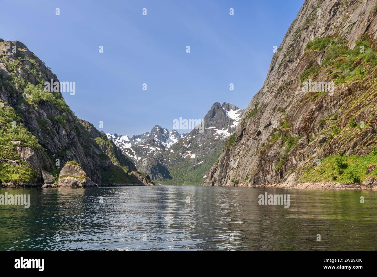 The striking contrast of rocky cliffs and snow remnants in Lofoten's ...