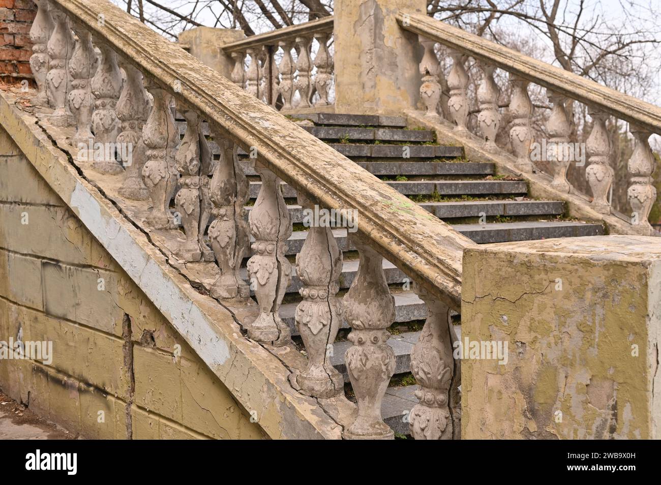 an old staircase with beautiful concrete handrails. architecture Stock ...