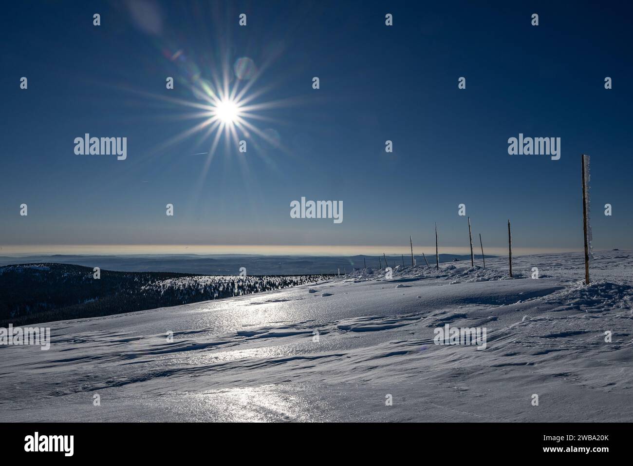 Pec Pod Snezkou, Czech Republic. 09th Jan, 2024. Wooden poles mark the ...