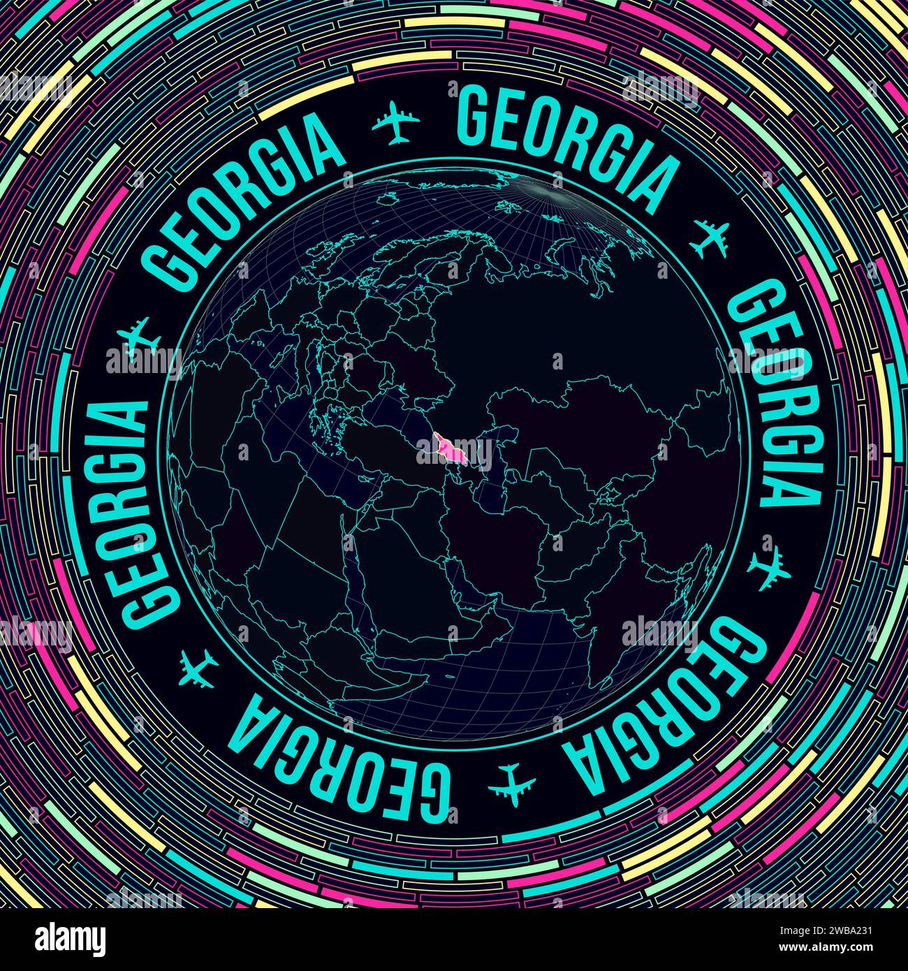 Georgia on globe. Satellite view of the world centered to Georgia ...