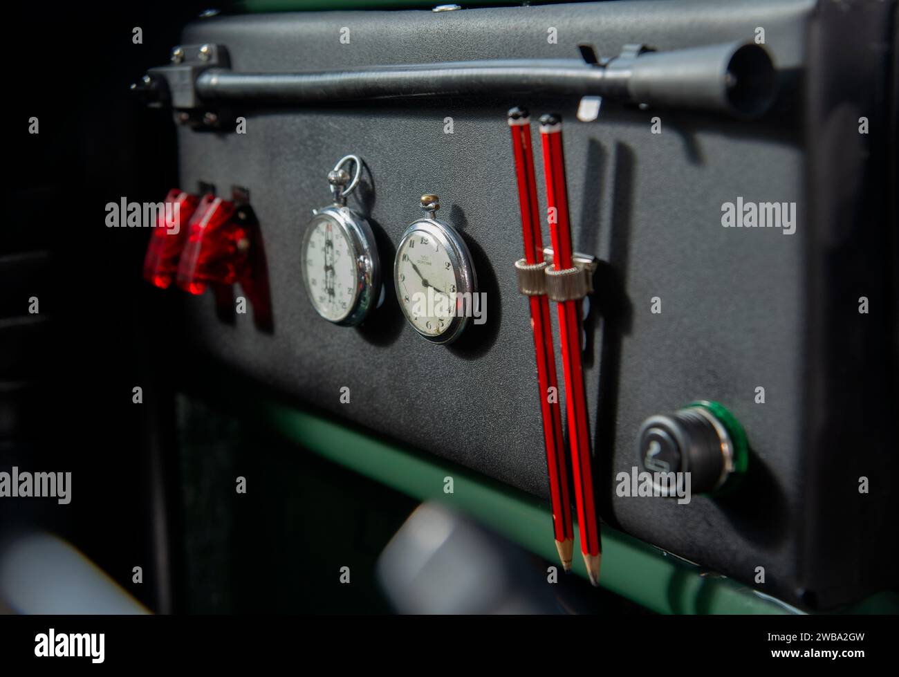 stop watches in a '60s rally replica classic Mini Stock Photo - Alamy