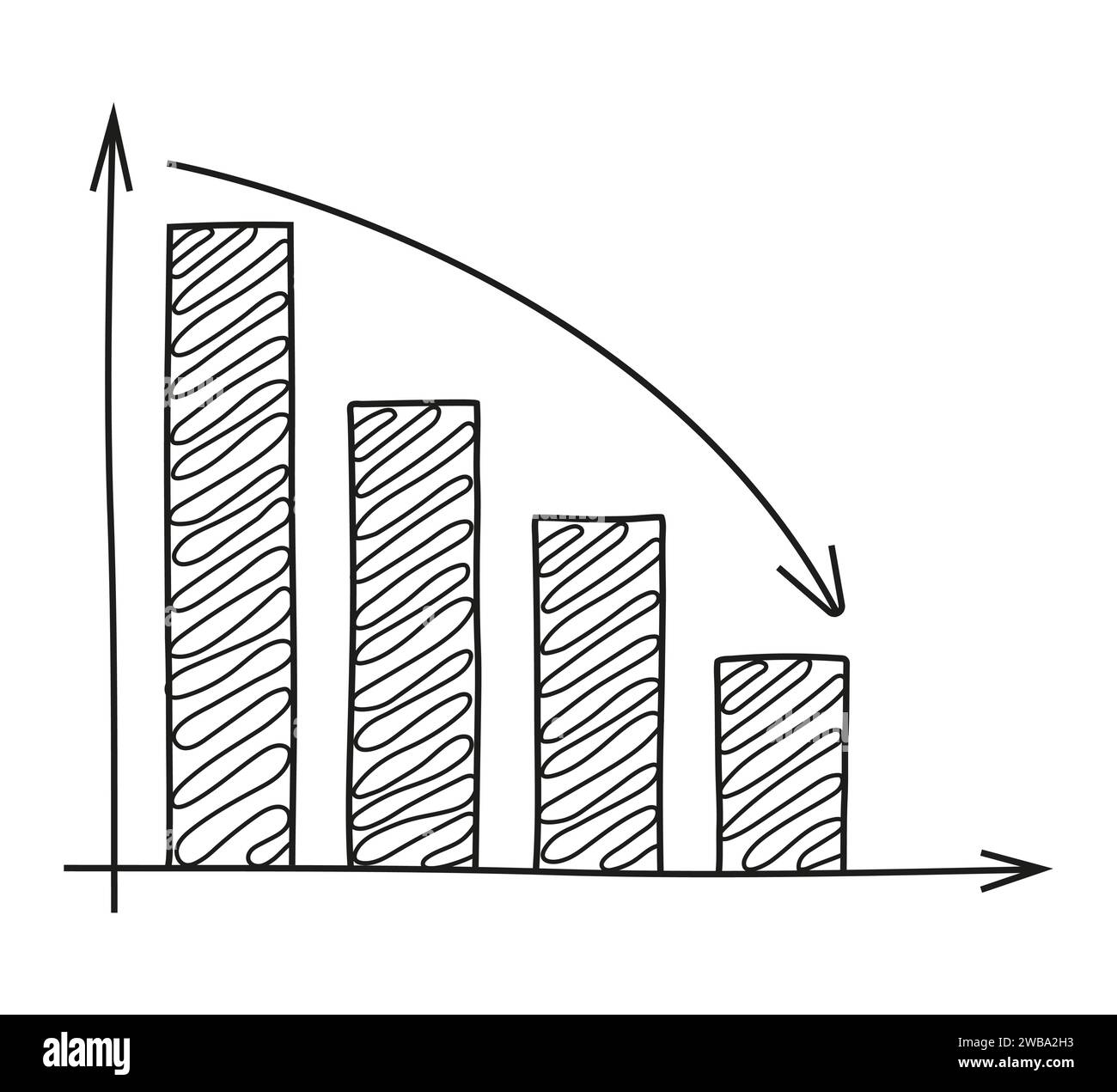 Downward Histogram Chart Graph Vector In Doodle Style Approximation
