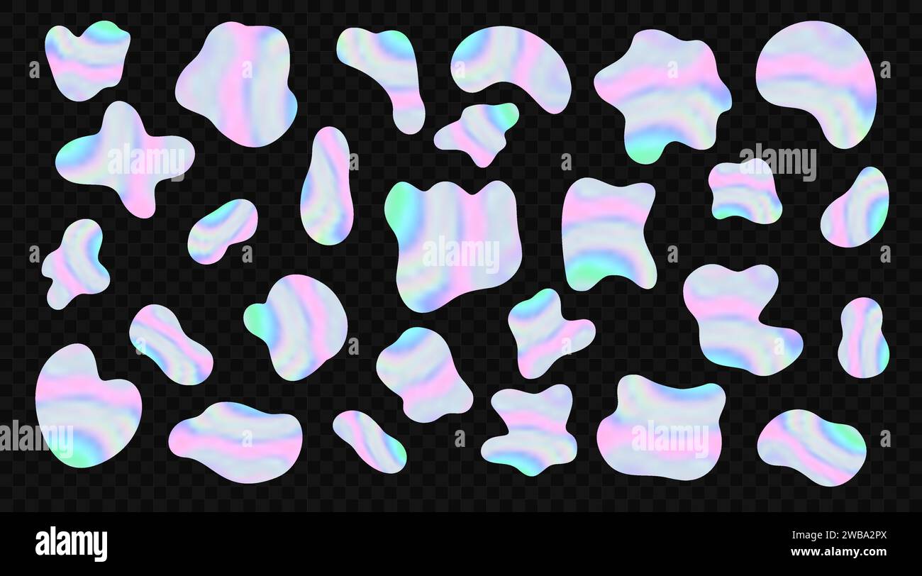 Set of vector holographic blob amoeba icons. Colorful irregular blob ...