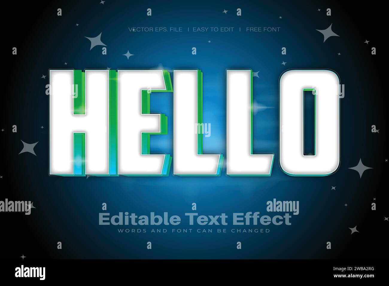 Vector Hello 3d text effect 100 editable eps file word and font can be ...