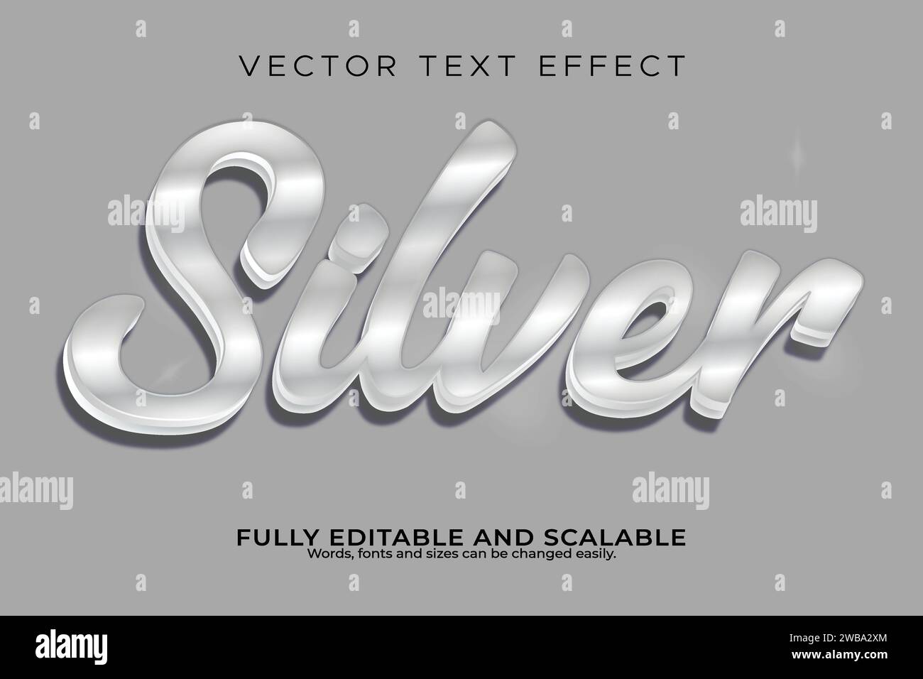 Vector Silver 3d text effect 100 editable eps file word and font can be ...