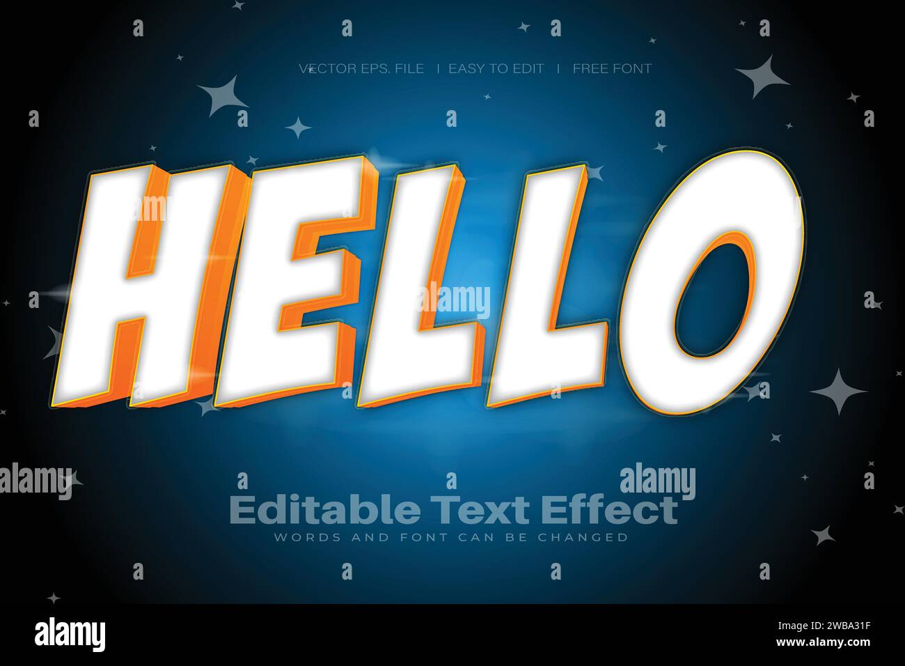 Vector Hello 3d text effect 100 editable eps file word and font can be ...