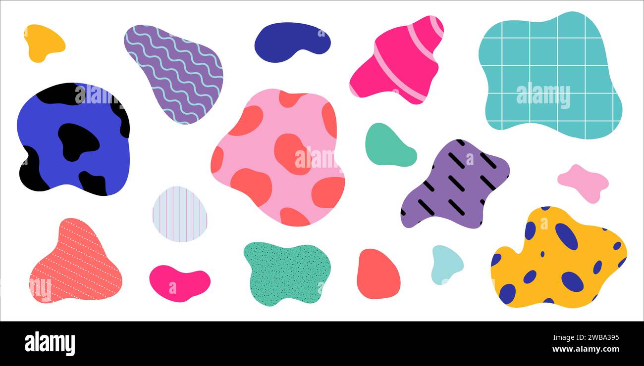 Set of vector abstract color blob shapes. Bright and textured freeforms ...